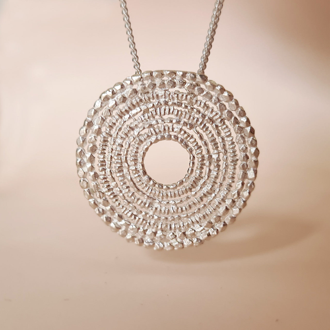 Large Sterling Silver Textured Circle Necklace | Handmade Seaside ...