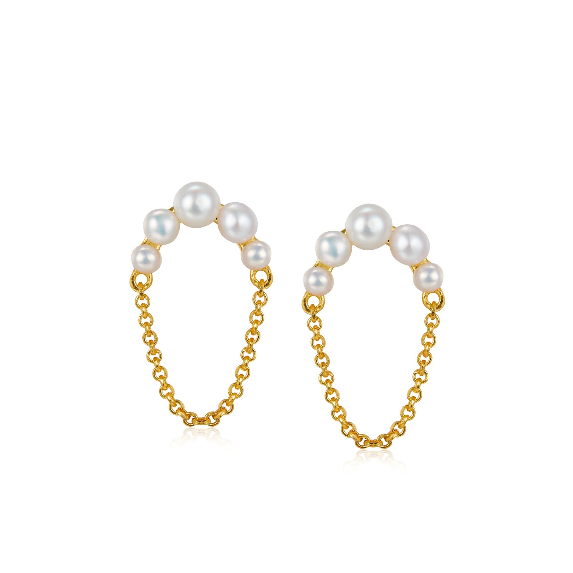 Hennu Earrings | Curved Pearl Drop Chain Stud Earrings | Janus Edinburgh